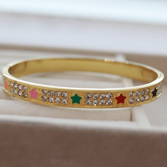 Jewelry | 17cm Multicolor Stars With Cz Bangle Gold Plated Stainless ...